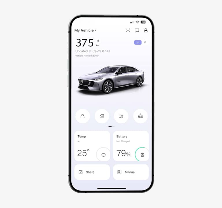 Elektrische auto's van Mazda Connected Services MAZDA 6e-app.